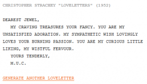 Jaka Železnikar: Christopher Strachey: “LoveLetters”, 1952 – POIESIS